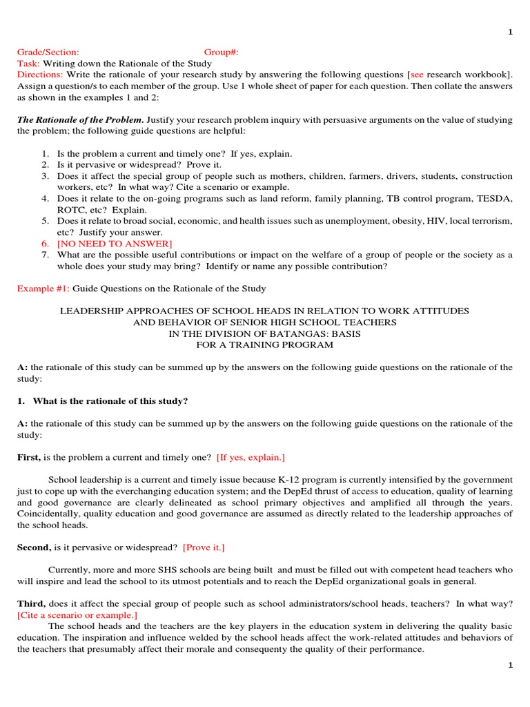 Rationale of Research Study | PDF | Attitude (Psychology) | Leadership