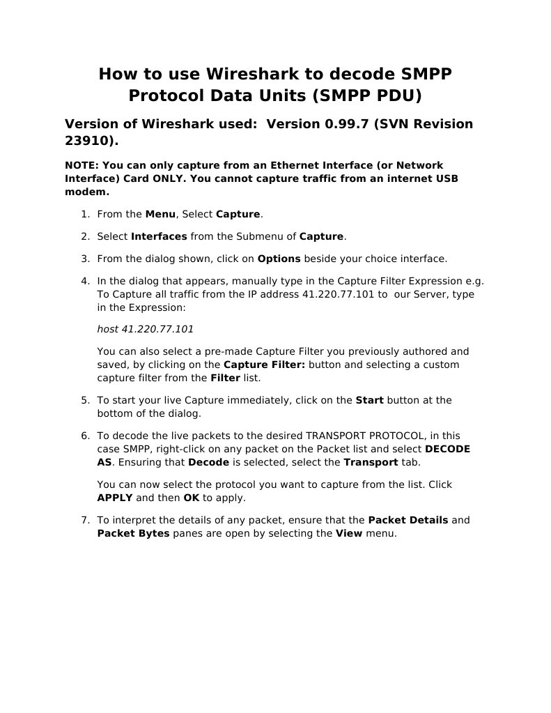 How To Use WireShark To Decode SMPP PDUs | PDF