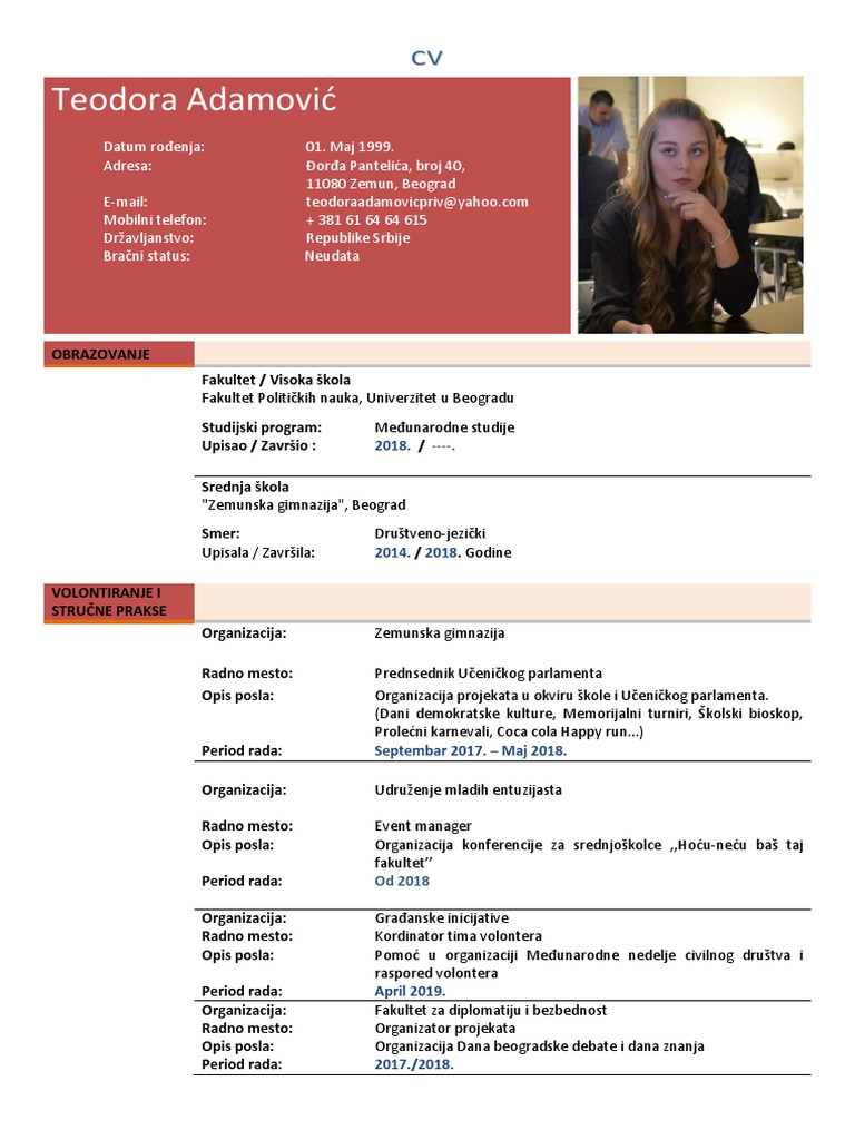 Teodora Adamovic CV PDF | PDF