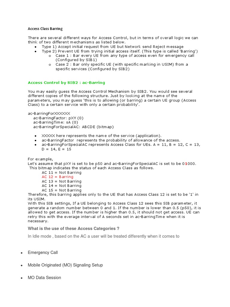Access Class Barring: A Mechanism for Preventing Initial Access and Controlling Mobile ...