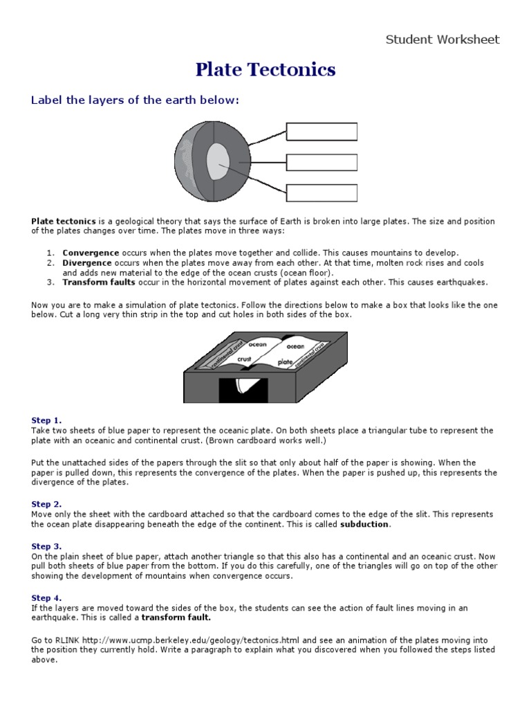 Understanding Plate Tectonics Worksheet | PDF | Plate Tectonics | Earth