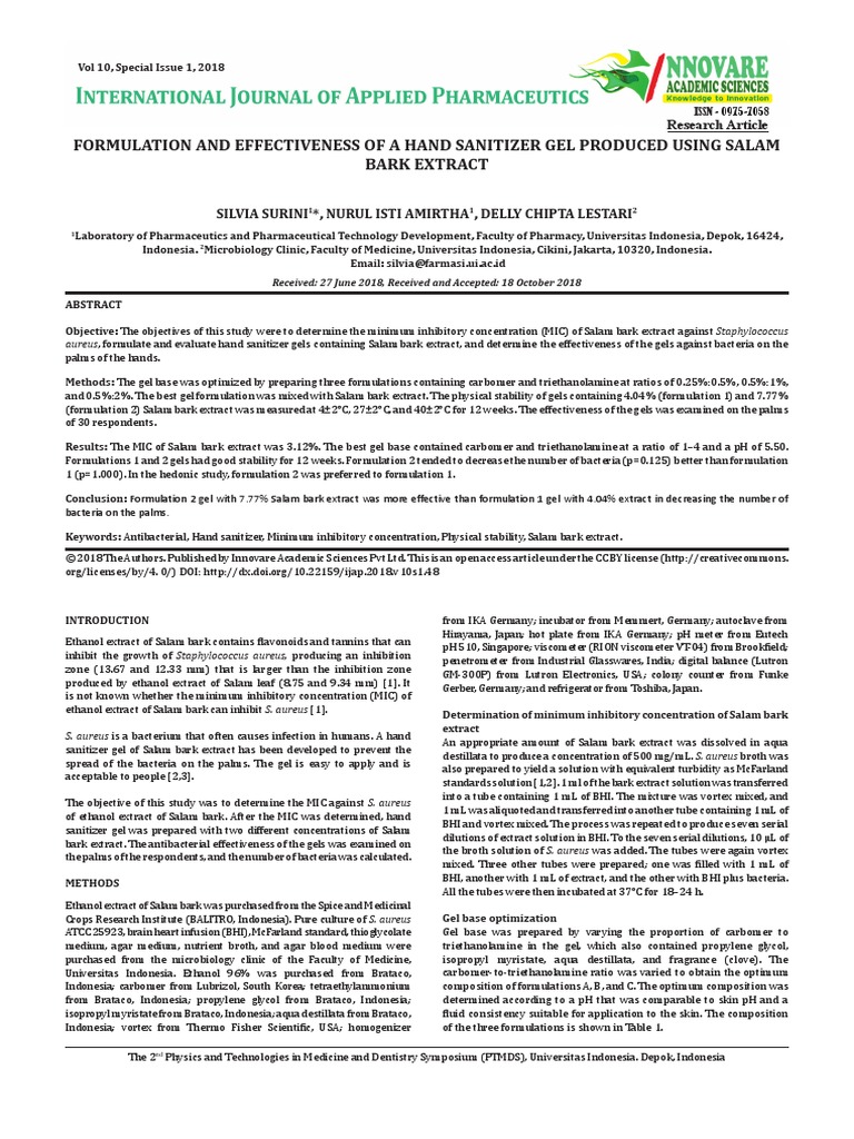 Formulation and Effectiveness of A Hand Sanitizer PDF | PDF | Nature