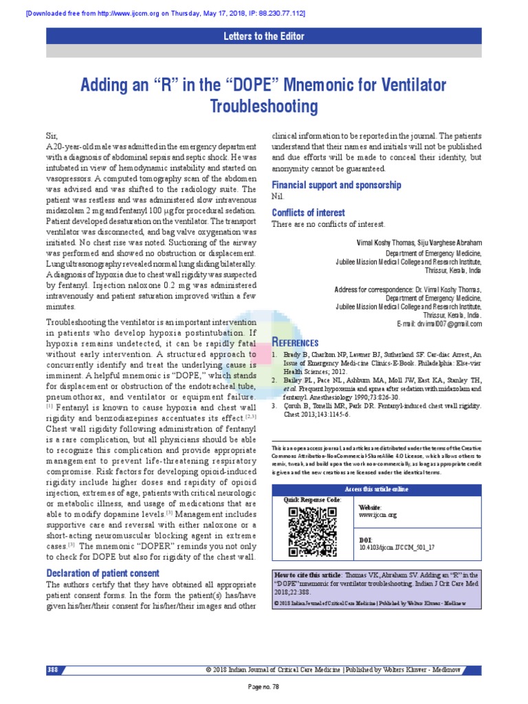 Adding An "R" in The "DOPE" Mnemonic For Ventilator Troubleshooting ...