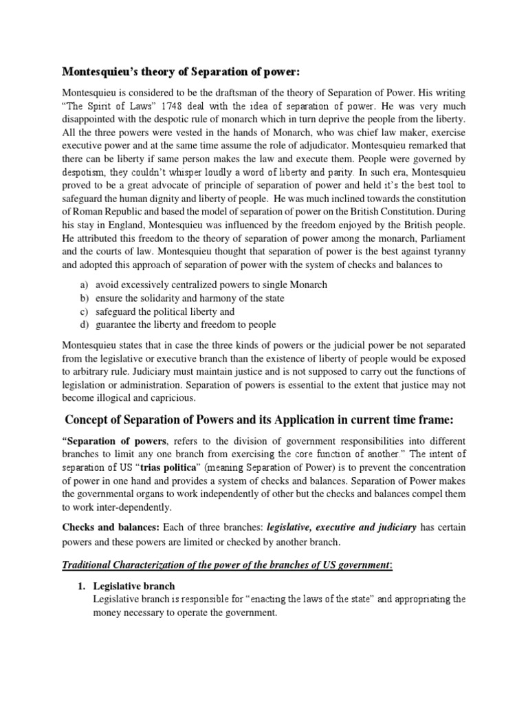 Montesquieu's Theory of Separation of Power | PDF | Separation Of ...