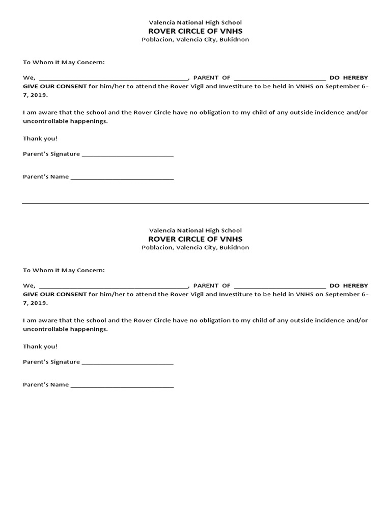 VNHS Rover Vigil Consent Form | PDF