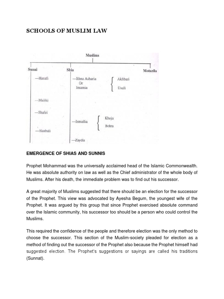 Schools of Muslim Law: Emergence of Shias and Sunnis | PDF | Shia Islam | Sunni Islam