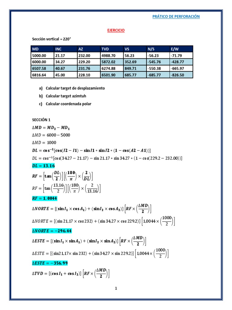 MD INC AZ TVD VS N/S E/W: Ejercicio | PDF | Teaching Mathematics | Nature