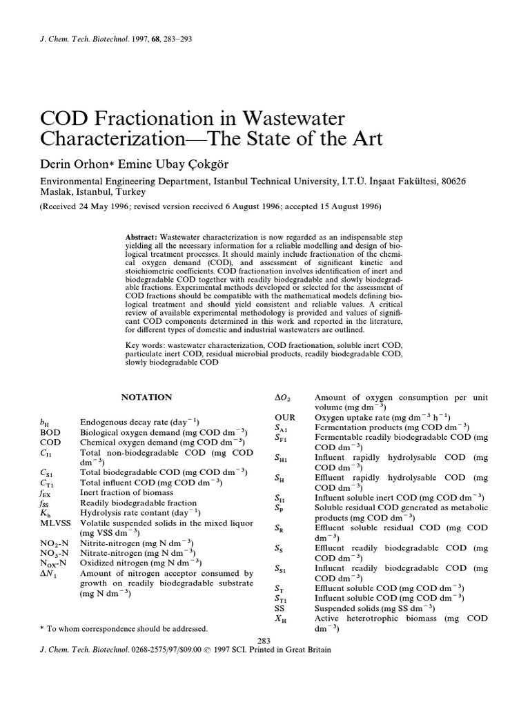 COD Fractionation in Wastewater Characterization | PDF | Wastewater ...
