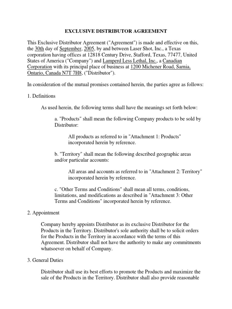 Exclusive Distributor Agreement123 | PDF | Indemnity | Alternative ...