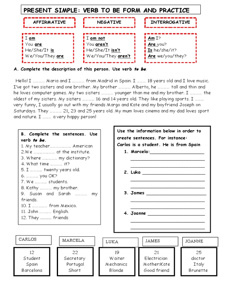 Verb To Be Practice Exercises | PDF | Semiotics | Syntactic Relationships