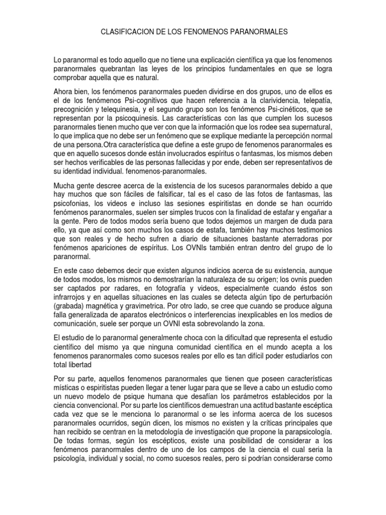 Clasificacion de Los Fenomenos Paranormales | Sobrenatural | Paranormal