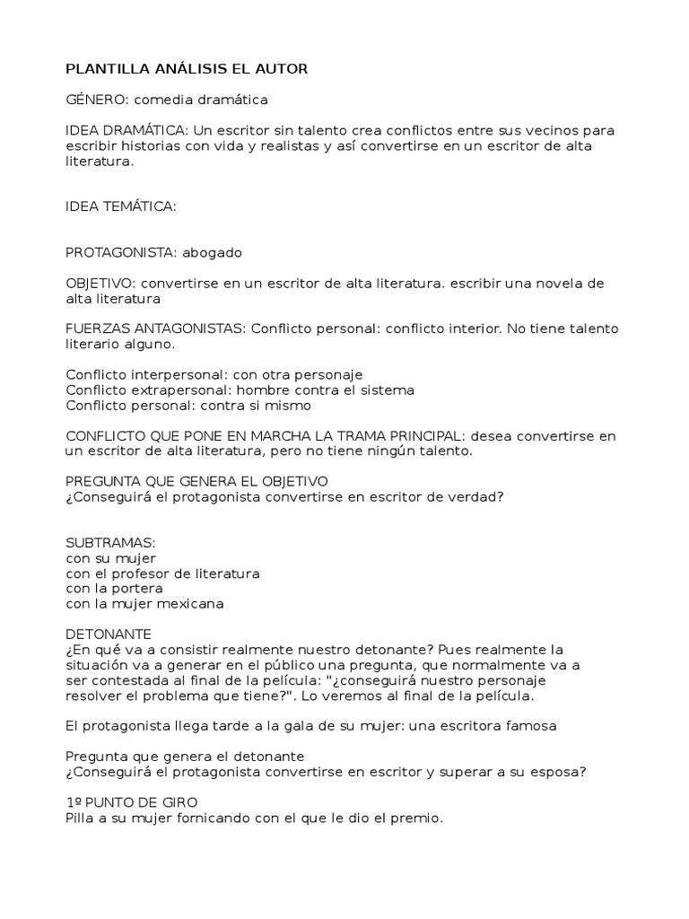 Analisis Del Guion de La Pelicula El Autor | PDF | Novelas