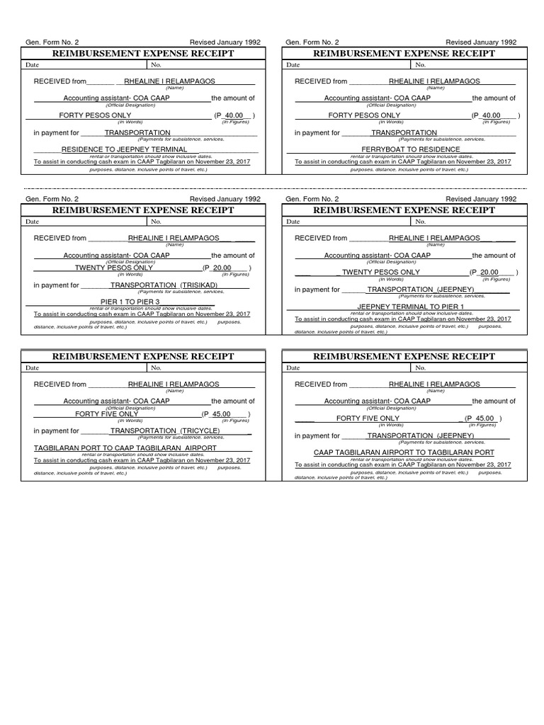 Reimbursement Expense Receipt Reimbursement Expense Receipt | PDF ...