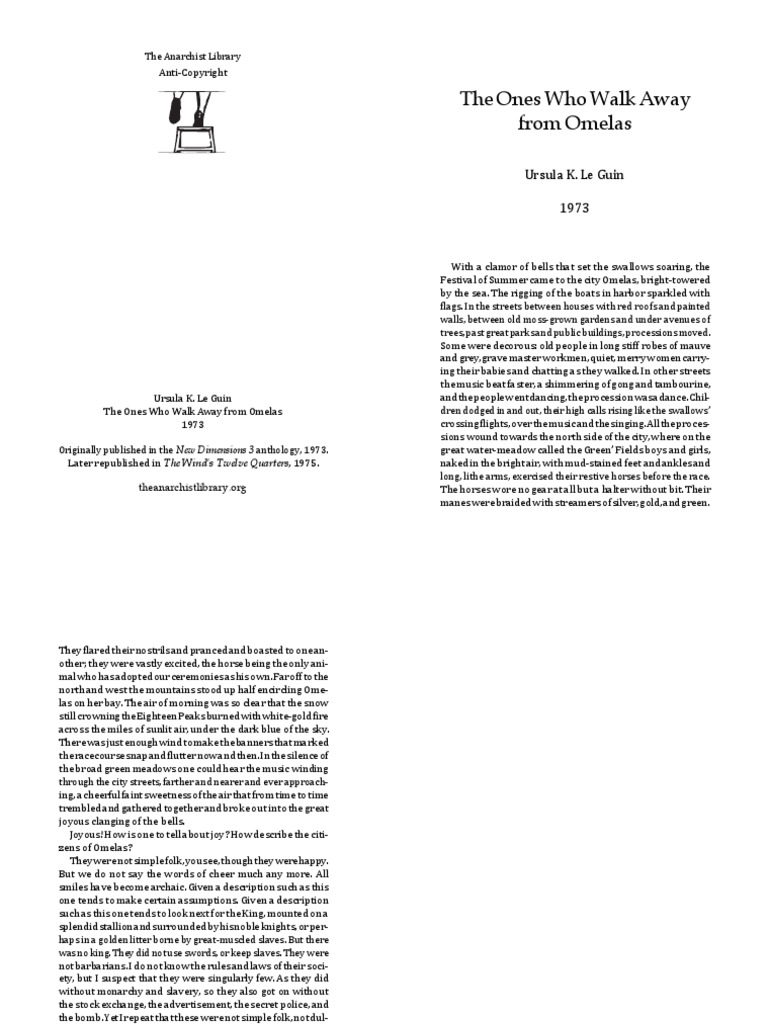 Ursula K Le Guin The Ones Who Walk Away From Omelas - LT | PDF