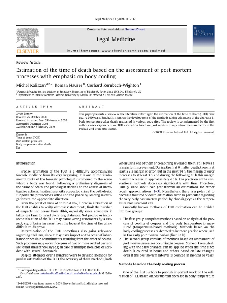 Estimating Time of Death via Body Cooling | PDF | Autopsy | Temperature