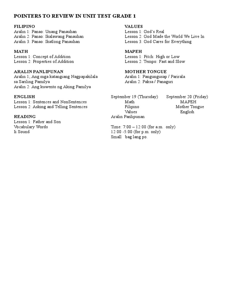 Exam 1st Grading Grade 1 | PDF