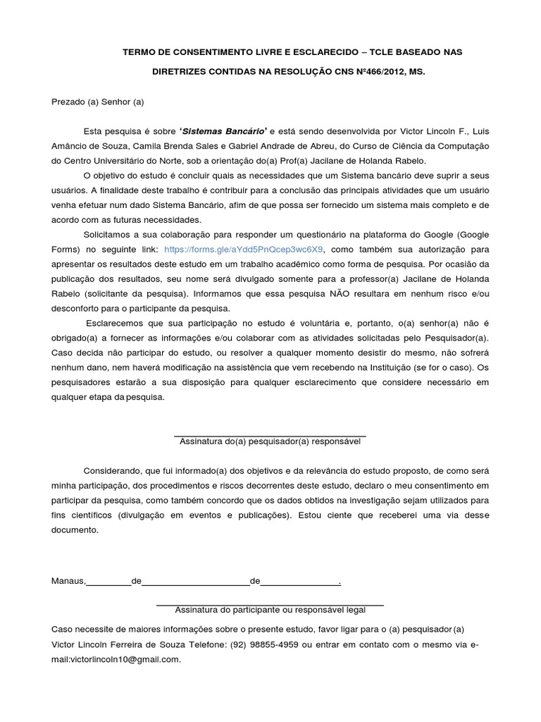 Modelo de Termo de Consentimento e Assentimento | Ciência | Pesquisa