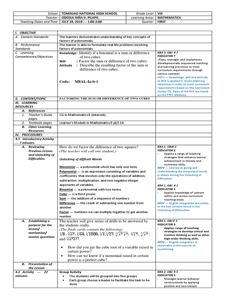 Code: M8AL-Ia-b-1: Indicator 7 | PDF | Curriculum | Learning