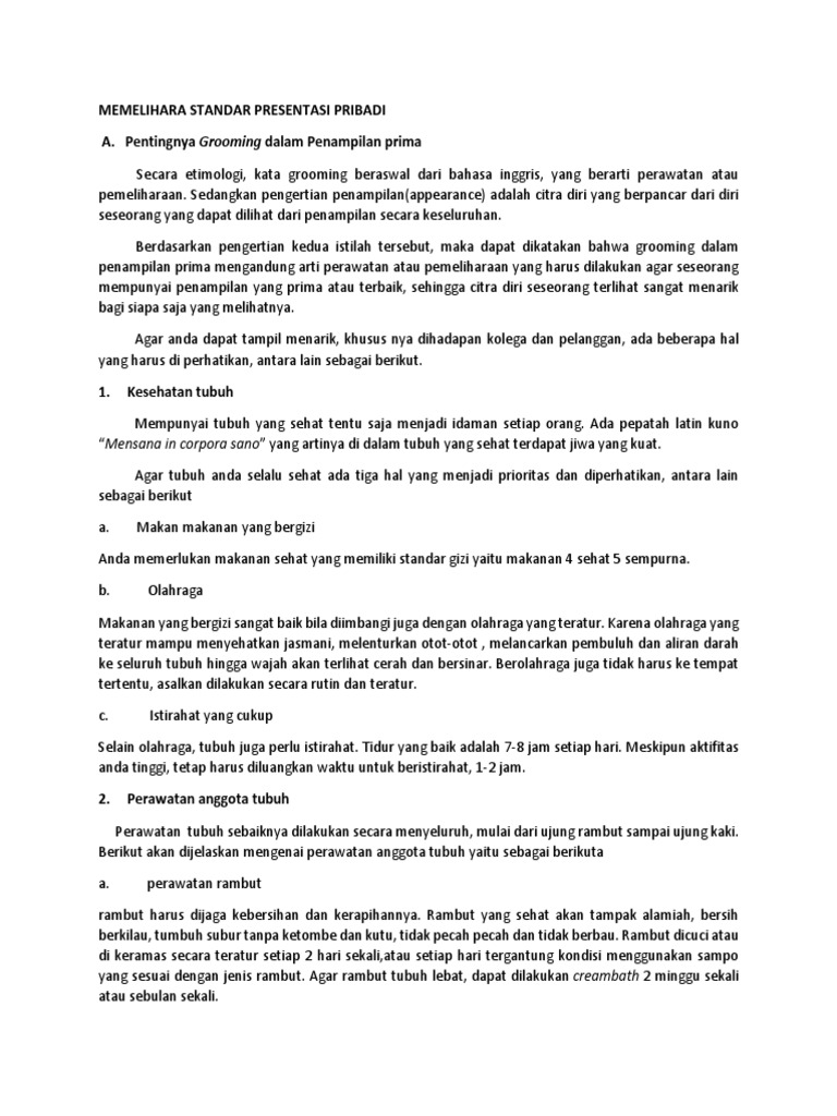 Memelihara Penampilan Prima dan Citra Diri | PDF