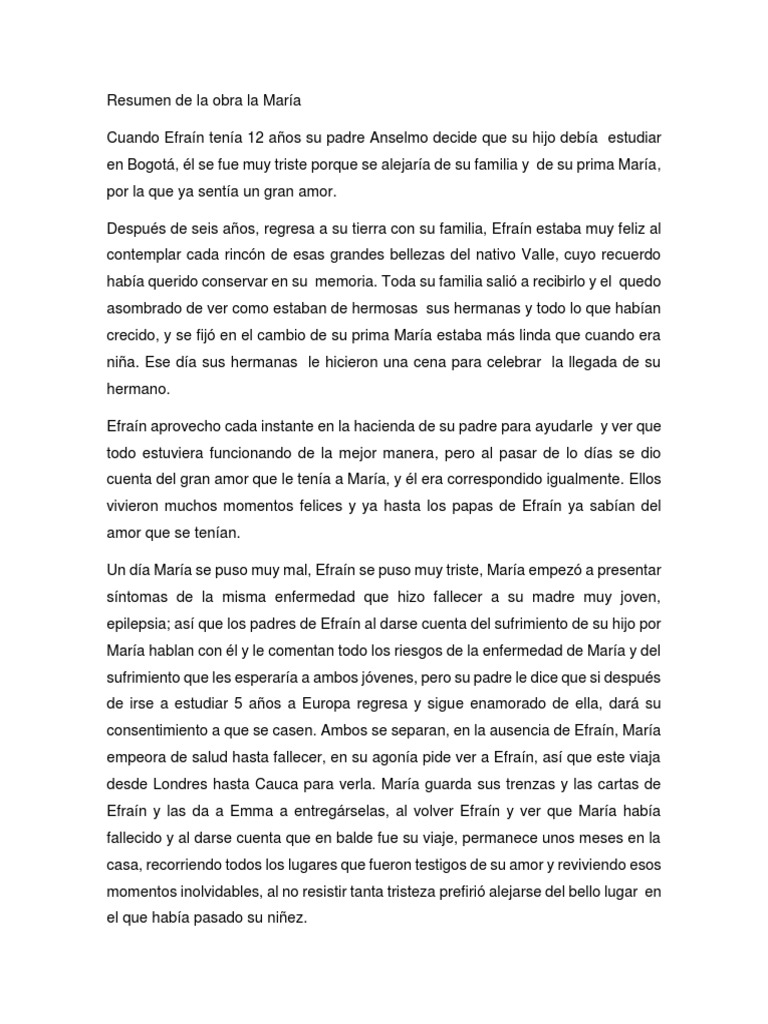 Resumen de La Obra La María | PDF | Amor