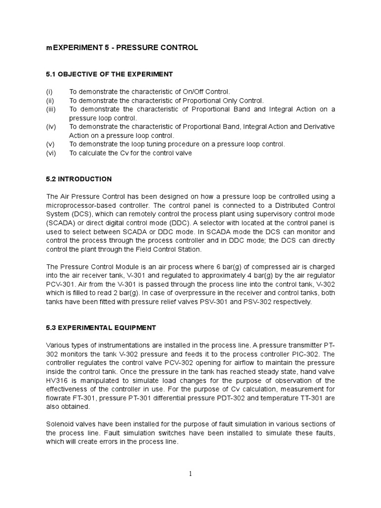 Experiment 5 Pressure Control | PDF | Control Theory | Systems Engineering