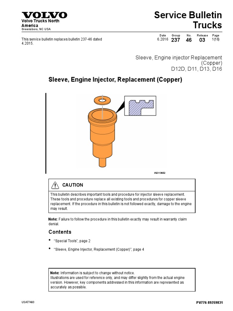 Sleeve Injector Cooper Volvo D13 | PDF | Cylinder (Engine) | Fuel Injection