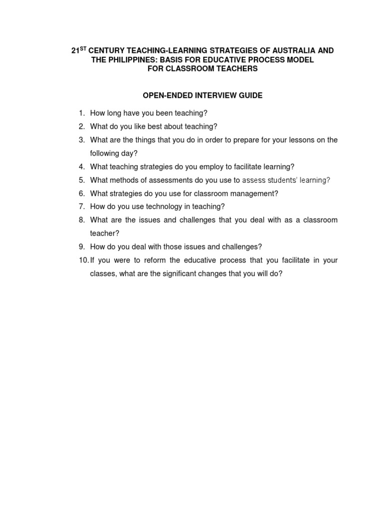 Open-Ended Interview Guide | PDF | Data Analysis | Conceptual Framework