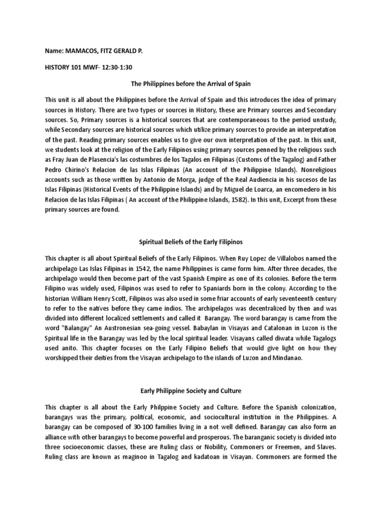 Name: Mamacos, Fitz Gerald P. HISTORY 101 MWF-12:30-1:30 The ...