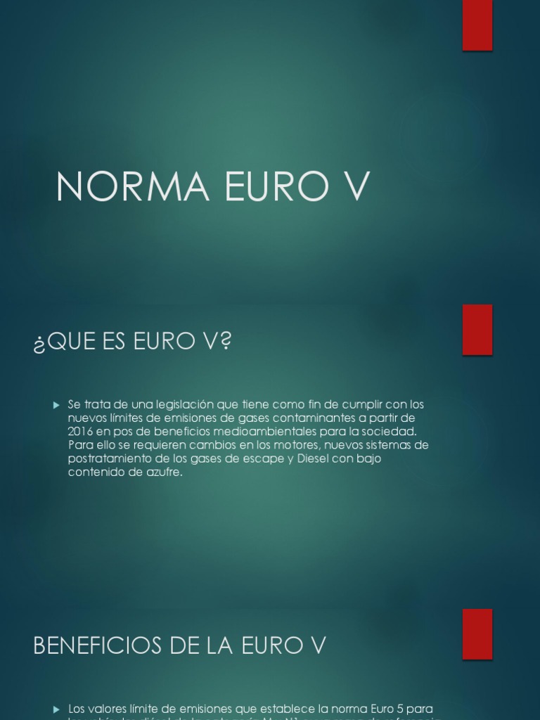 Normativa Euro V: Emisiones y Tecnología | PDF | Combustible diesel ...