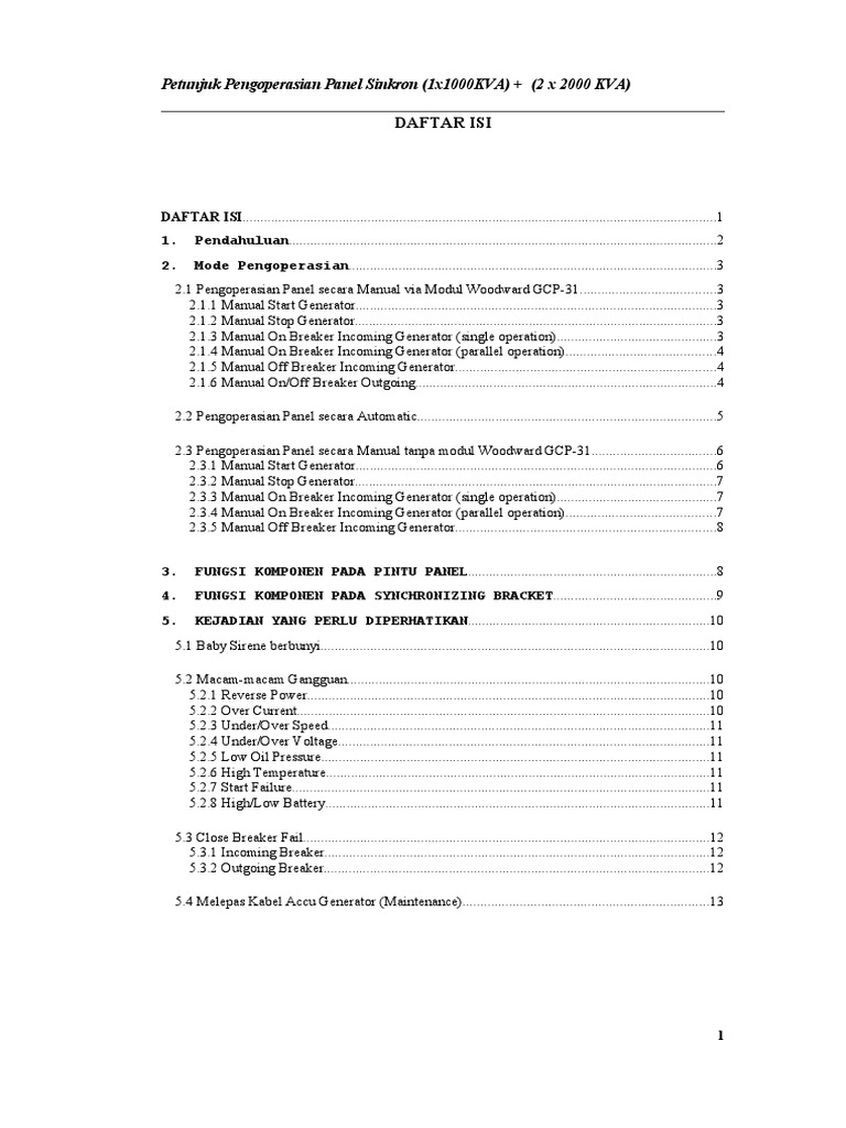 Panduan Operasional Panel Sinkron Genset | PDF | Teknologi & Rekayasa