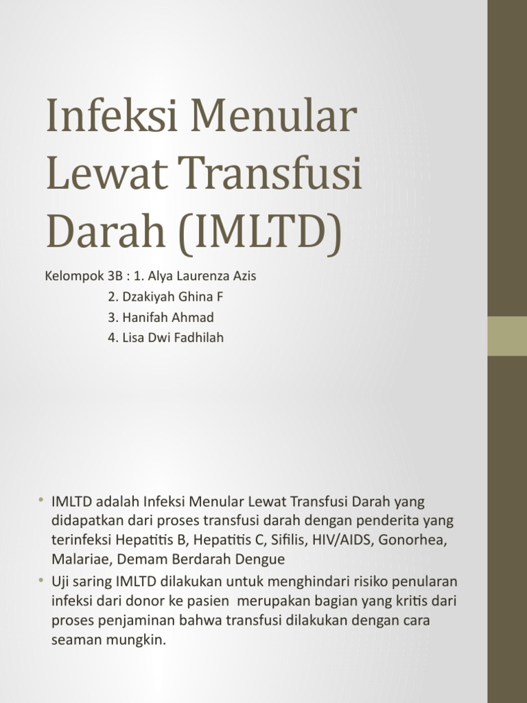 Infeksi Menular Lewat Transfusi Darah (IMLTD) | PDF