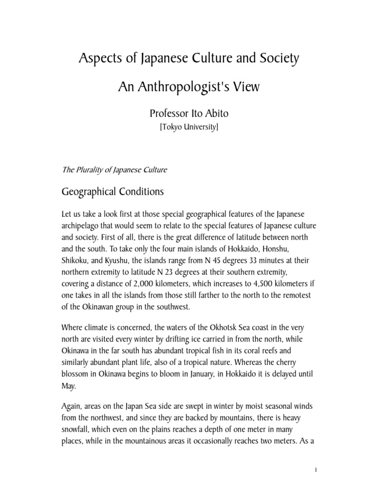 Aspects of Japanese Culture and Society An Anthropologist's View | PDF ...
