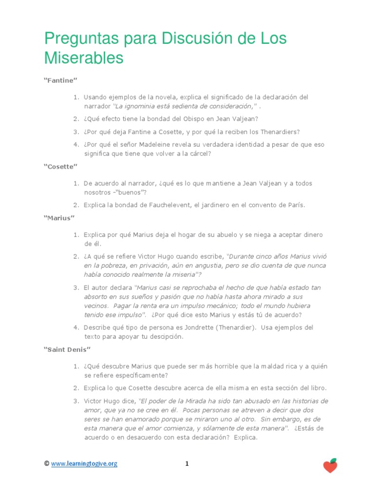 Les Miserables Questions Spanish | PDF | Los Miserables | Cosette