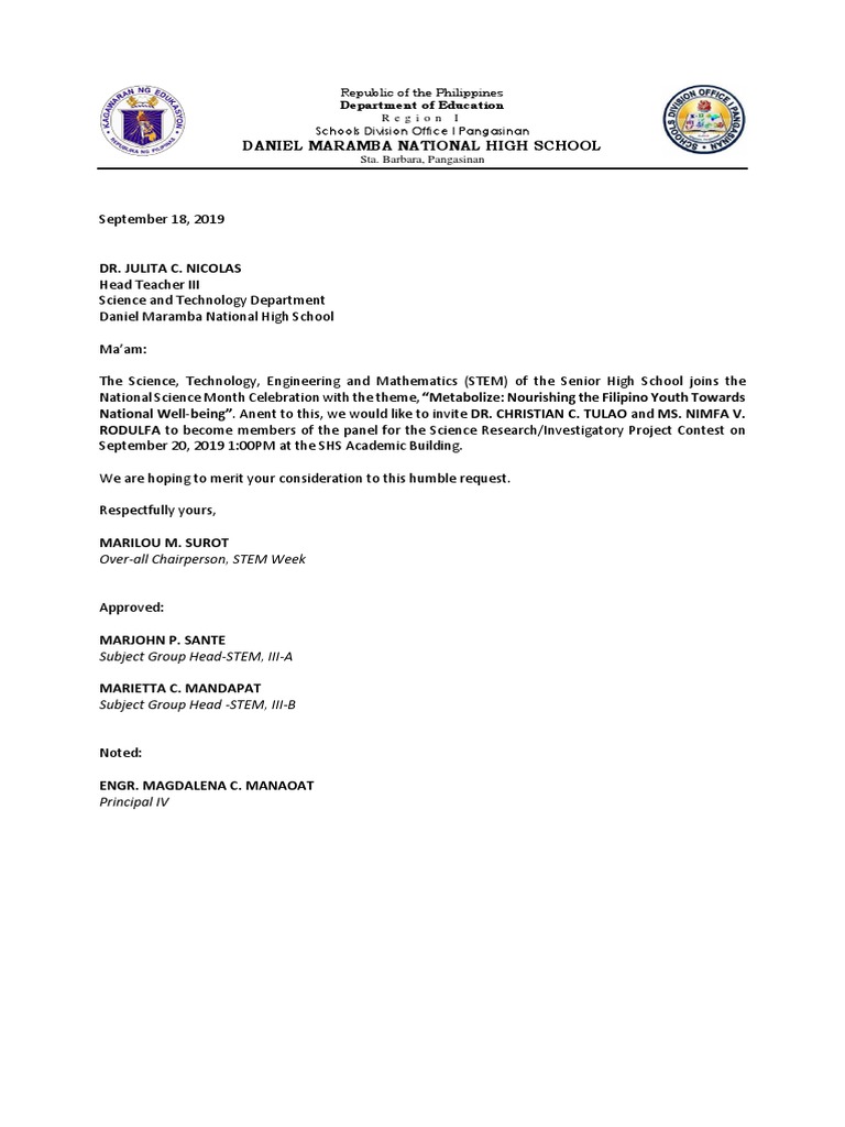 Letter (Judge Invitation) by Department | PDF | Science, Technology ...