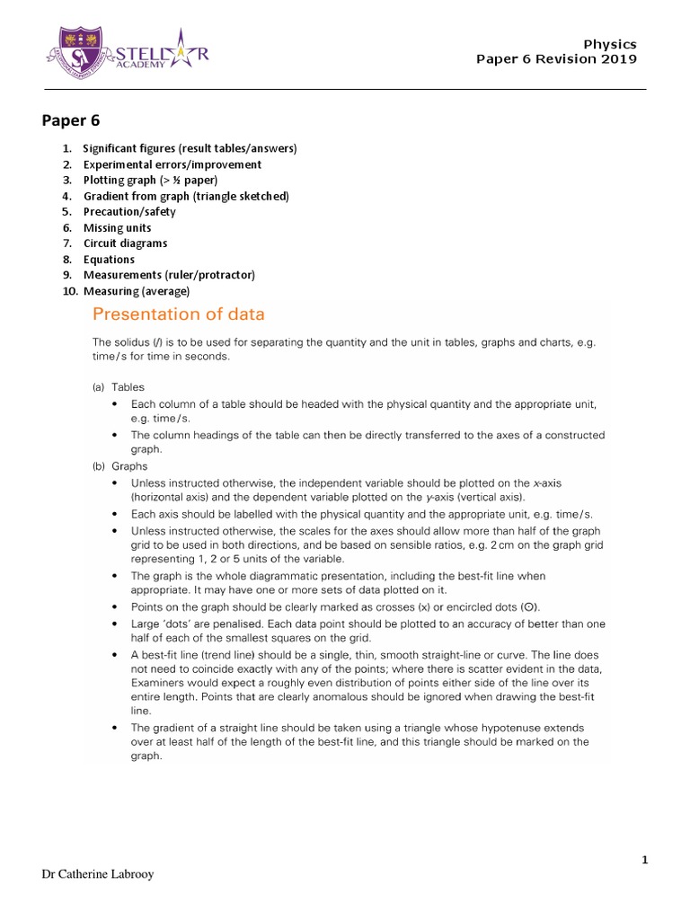 Paper 6 Physics Revision Guide | PDF