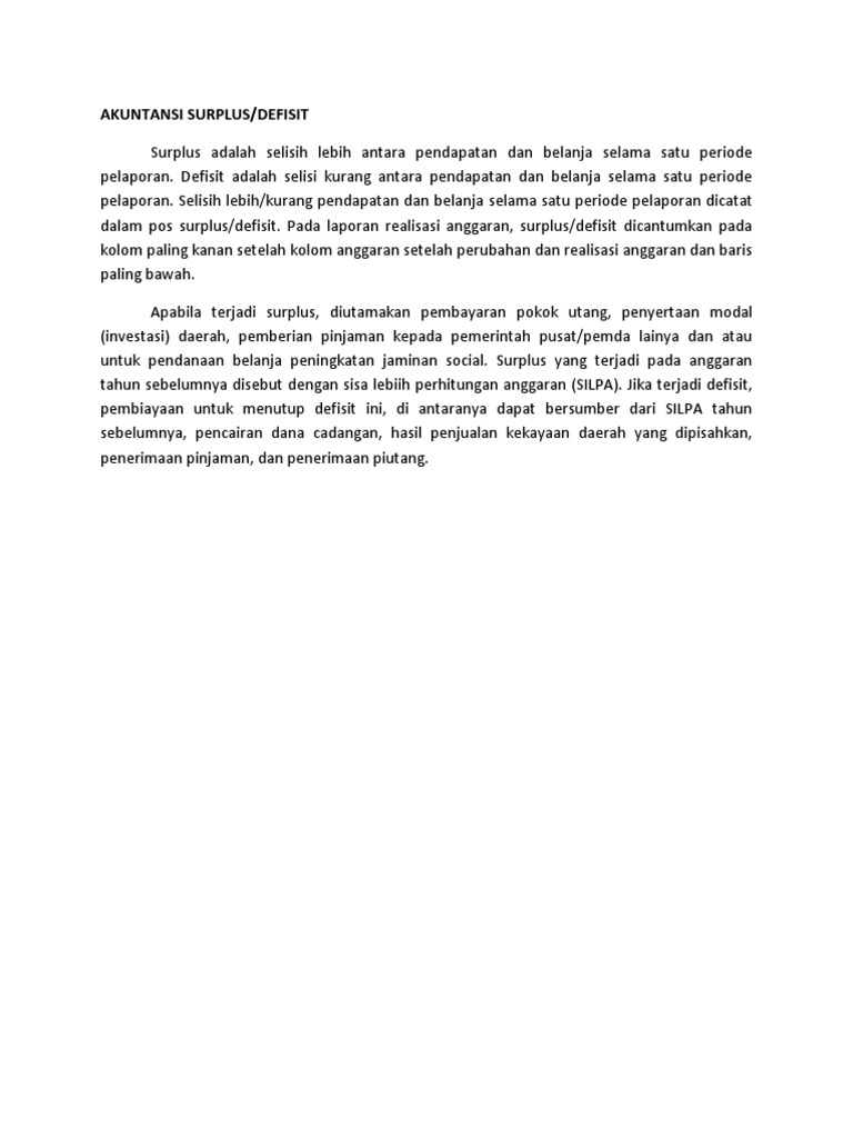 Akuntansi Surplus Dan Defisit | PDF | Pengelolaan Keuangan & Uang