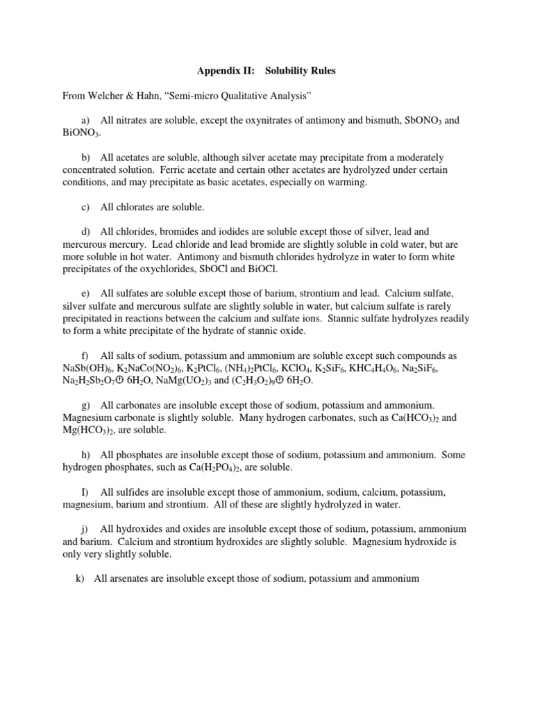 Appendix II Solubility Rules PDF | PDF | Science & Mathematics