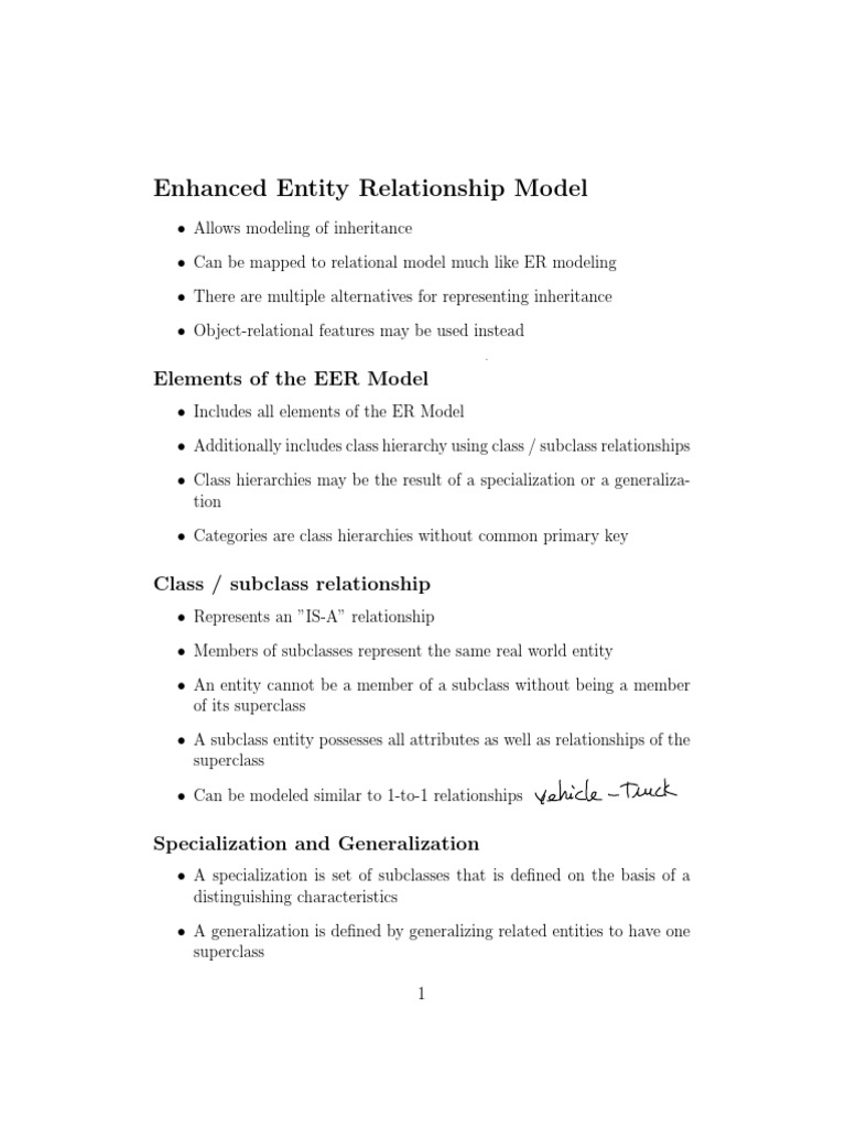 Enhanced Entity Relationship Model Elements Of The Eer Model