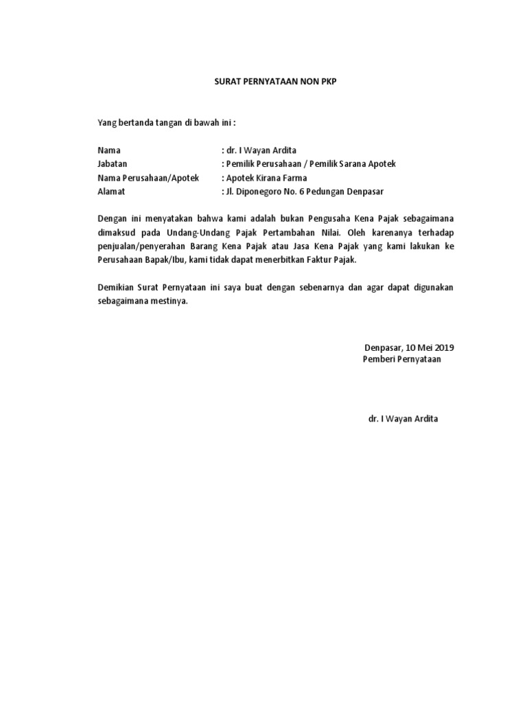 Surat Pernyataan Non PKP | PDF