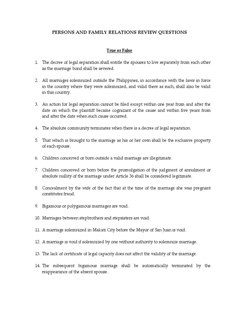 Persons-and-Family-Relations-Review-Questions.pdf | Annulment ...