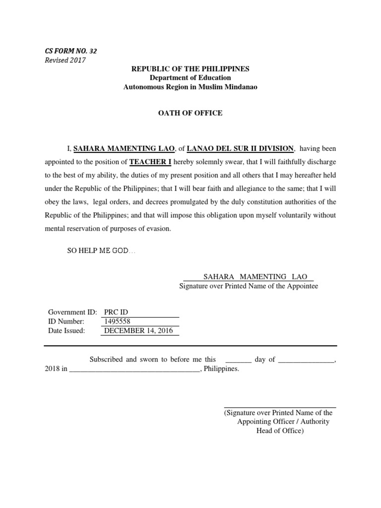 Oath of Office-For Teachers | PDF