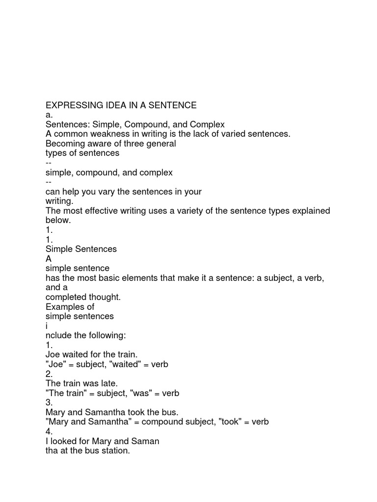 Crafting Sentences with Ideas | PDF | Sentence (Linguistics) | Subject ...