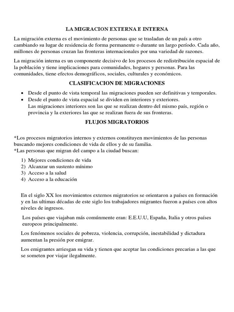 La Migracion Externa e Interna | PDF