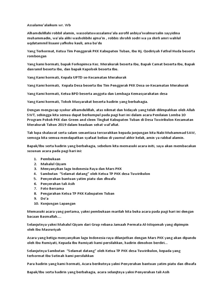 Naskah Pembawa Acara Lomba PKK | PDF