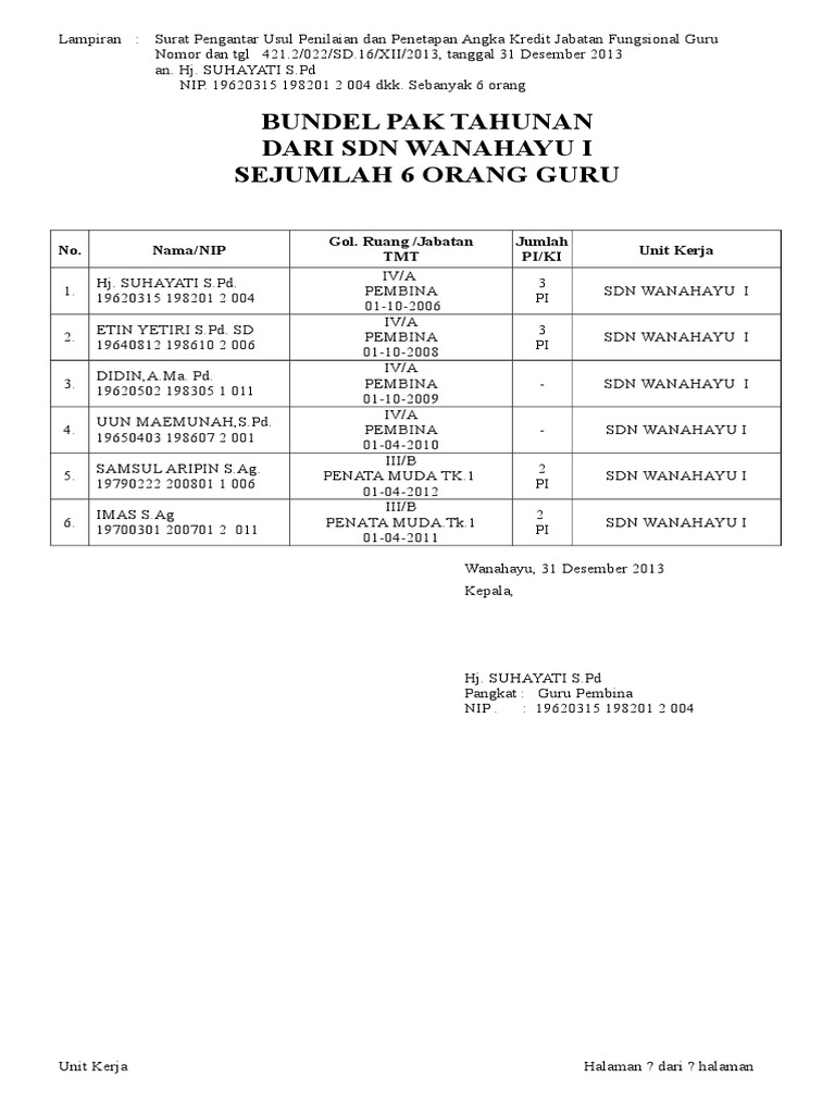 Contoh Pengantar DUPAK Per Bundel | PDF