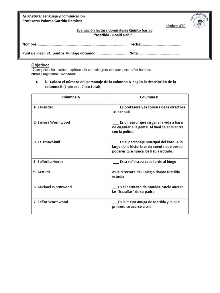 Prueba Matilda Quintos | PDF