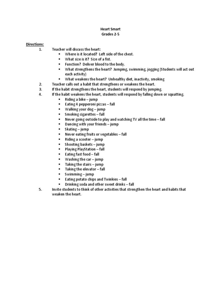 Heart Smart Grades 2-5 Directions | PDF | Self-Improvement | Wellness