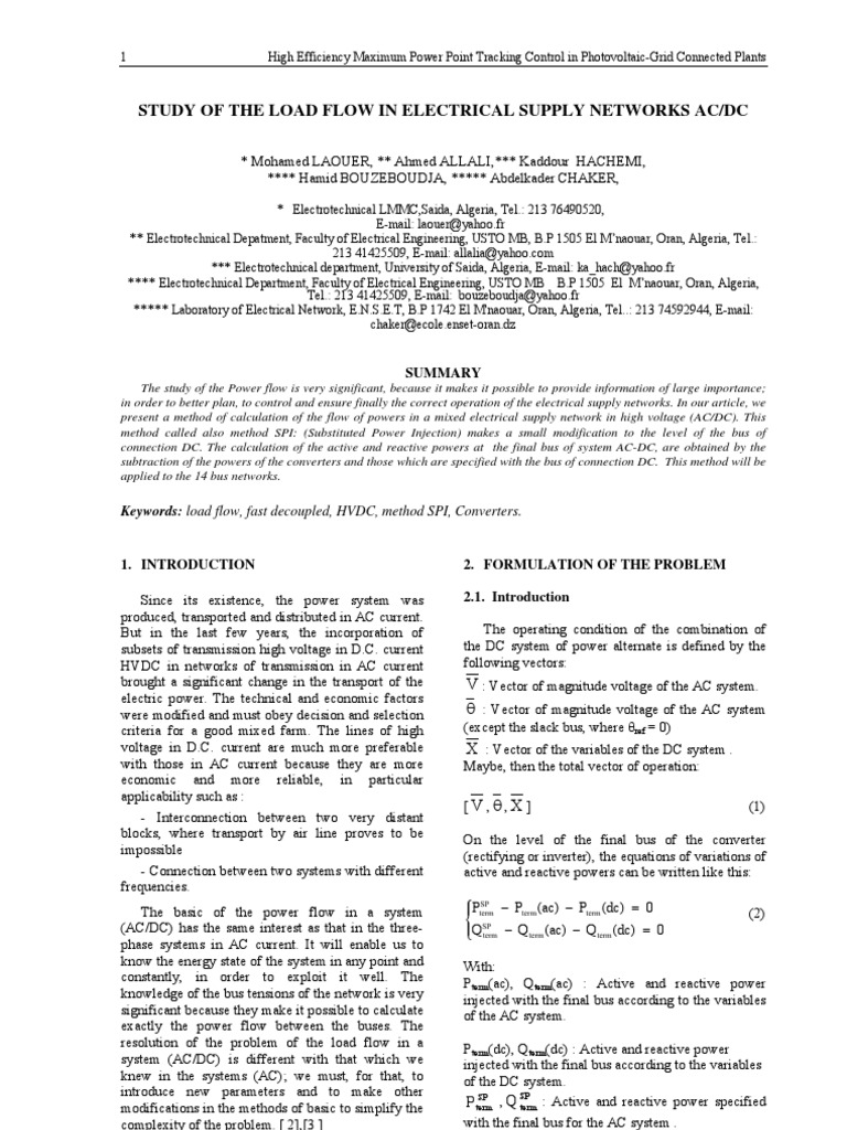 Study of The Load Flow in Electrical Supply Networks Ac/Dc | PDF ...