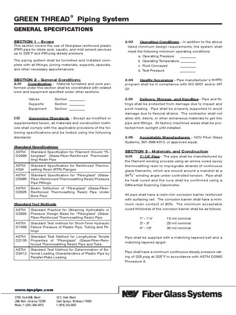 Smith Fibercast Green Thread Fiberglass Pipe Piping General ...