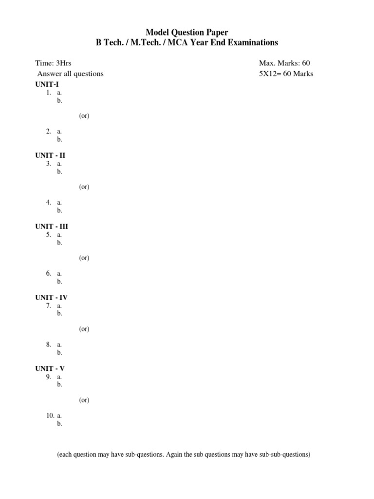 Model Question Paper B Tech. / M.Tech. / MCA Year End Examinations | PDF